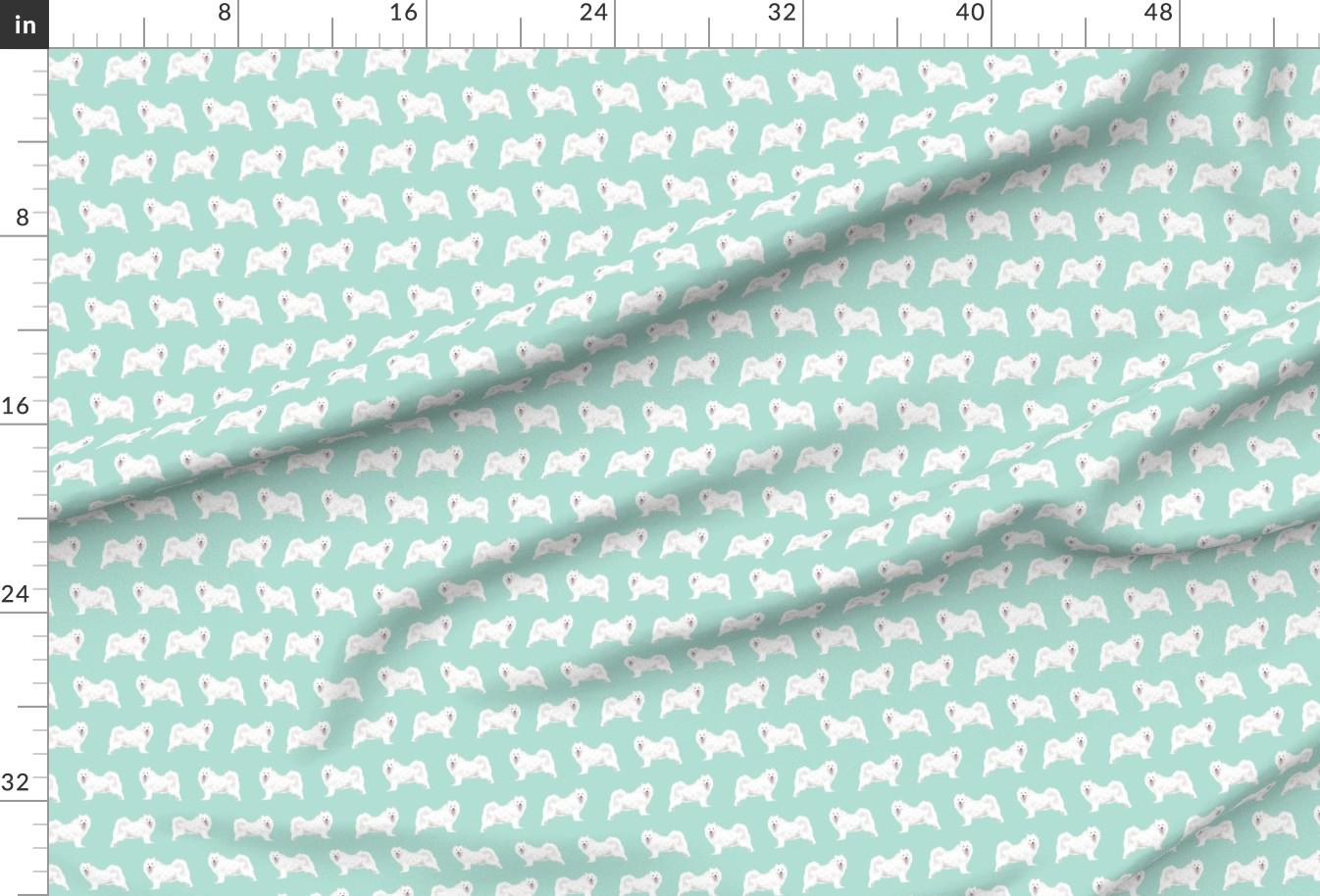 White Fluffy Dog Fabric - White Samoyed Dog Sled Dog Mint Blue by ...