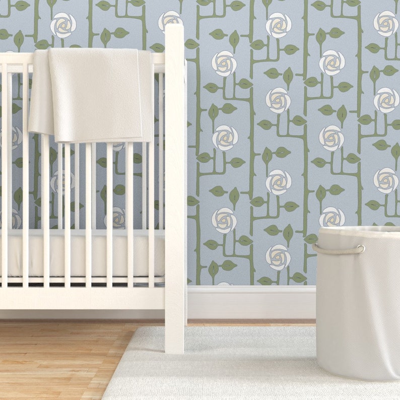 Rose Wallpaper Rose Trellis Light Blue by Textilestudio - Etsy