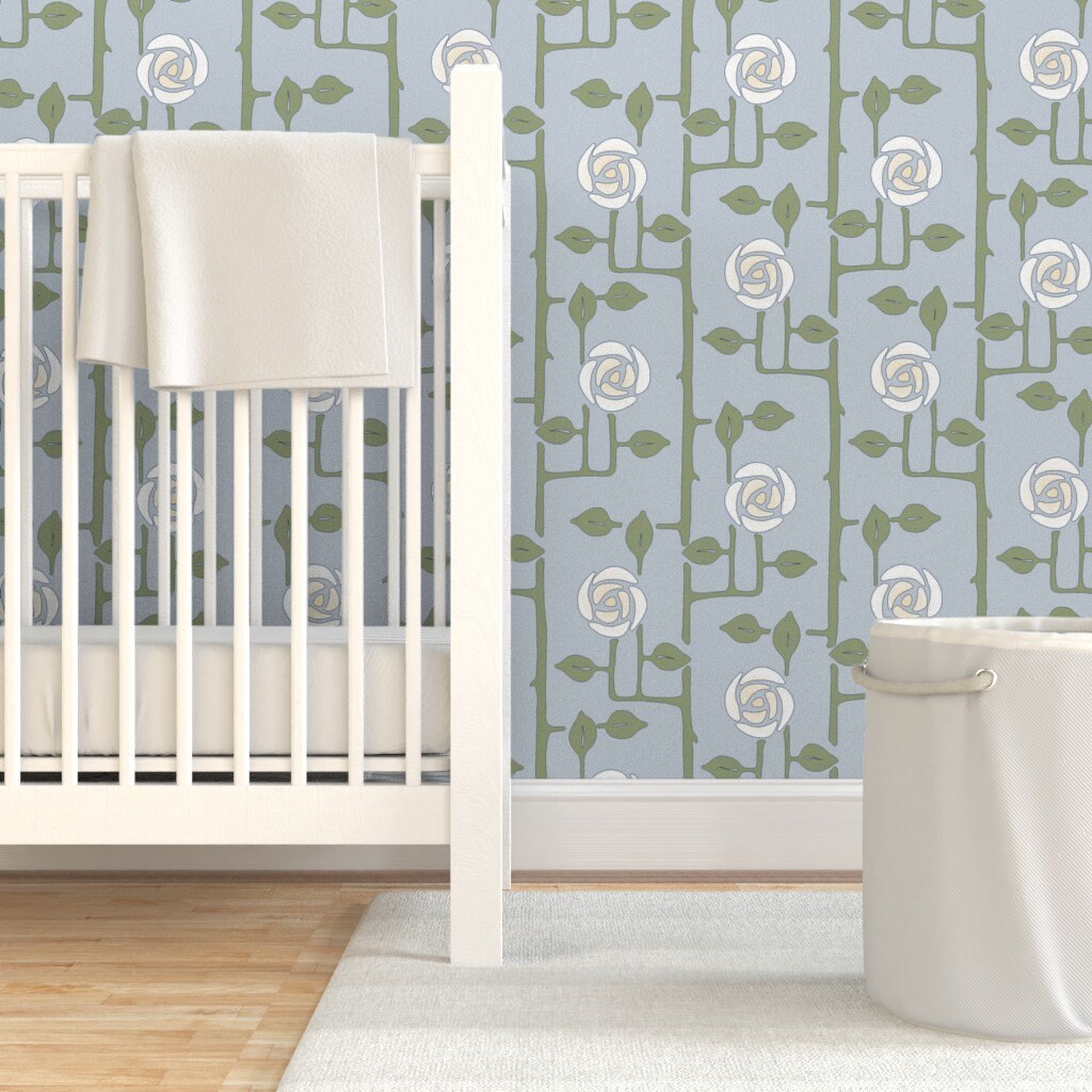 Rose Wallpaper Rose Trellis Light Blue by Textilestudio - Etsy