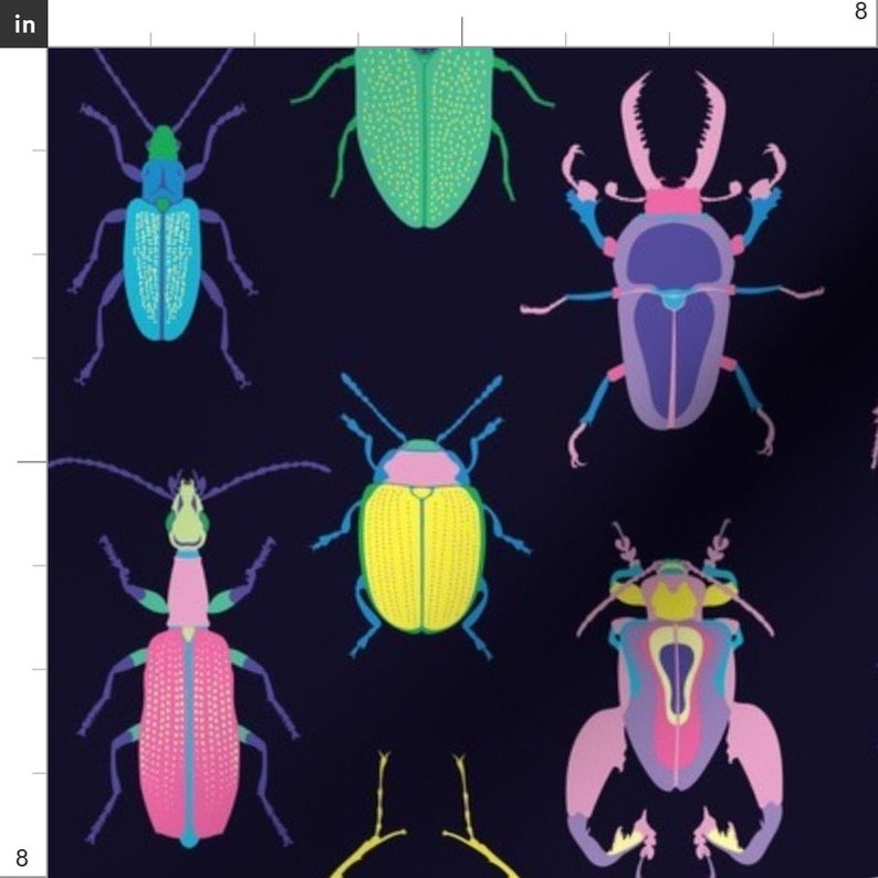 Jewl Tone Bugs Fabric Pop Art Beetles Dark Big by Pinkowlet - Etsy