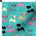 Mid Century Modern Fabric Mod Prancing Kitten-fabric-blue by - Etsy