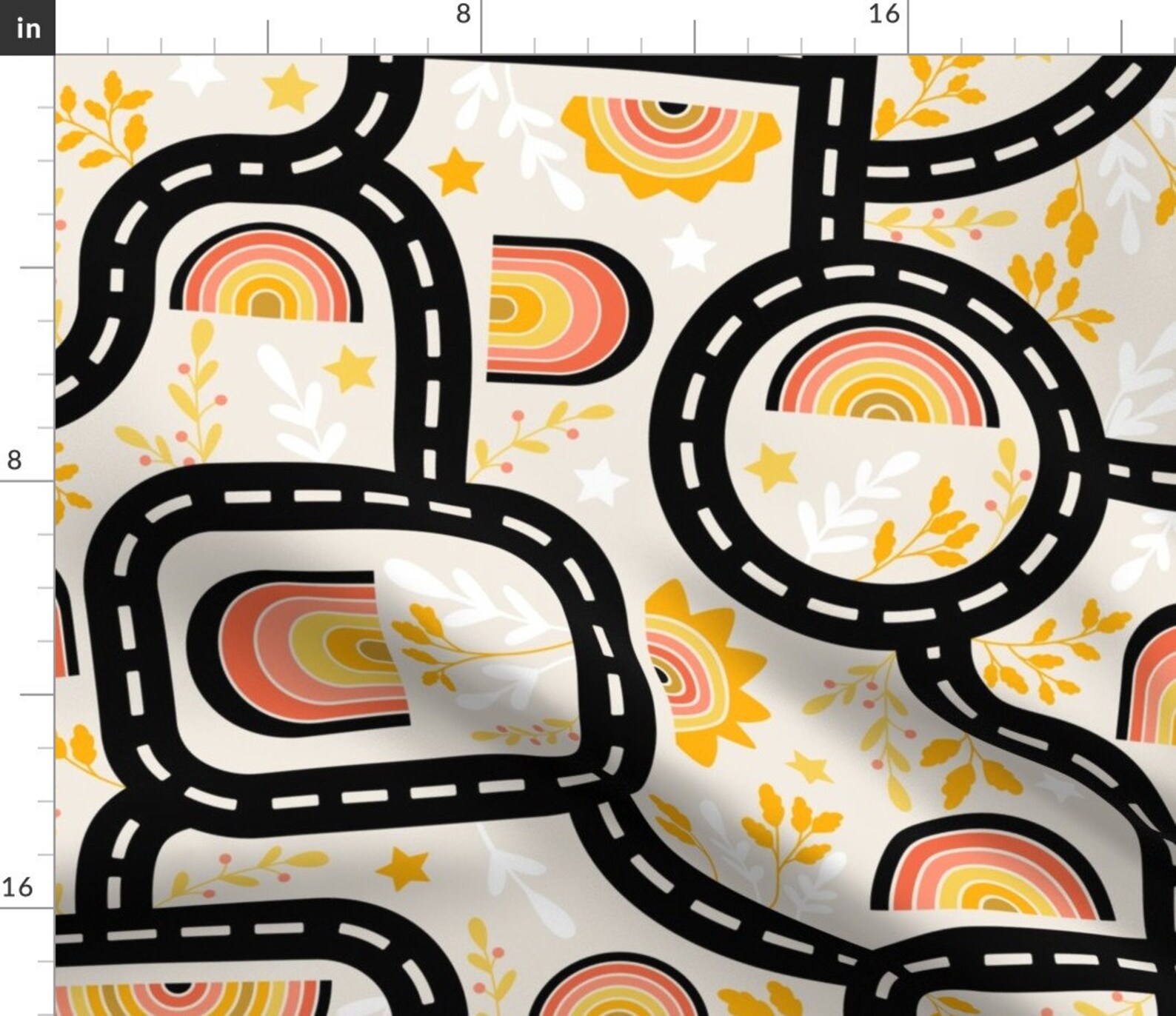 Rainbow Road Map Pattern Fabric Roads and Rainbows Driving - Etsy
