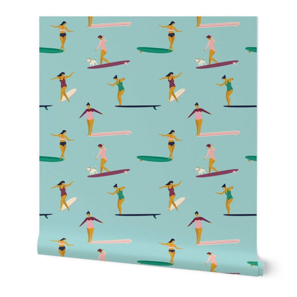 Surfing Wallpaper Souls Surfers Light Blue by Tasiania - Etsy