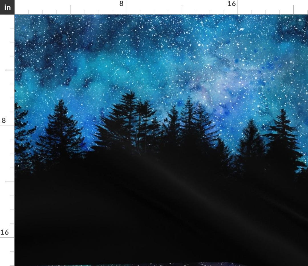 Stars Fabric Starry Night Sky by Rebecca_reck_art Forest Sky Woods ...