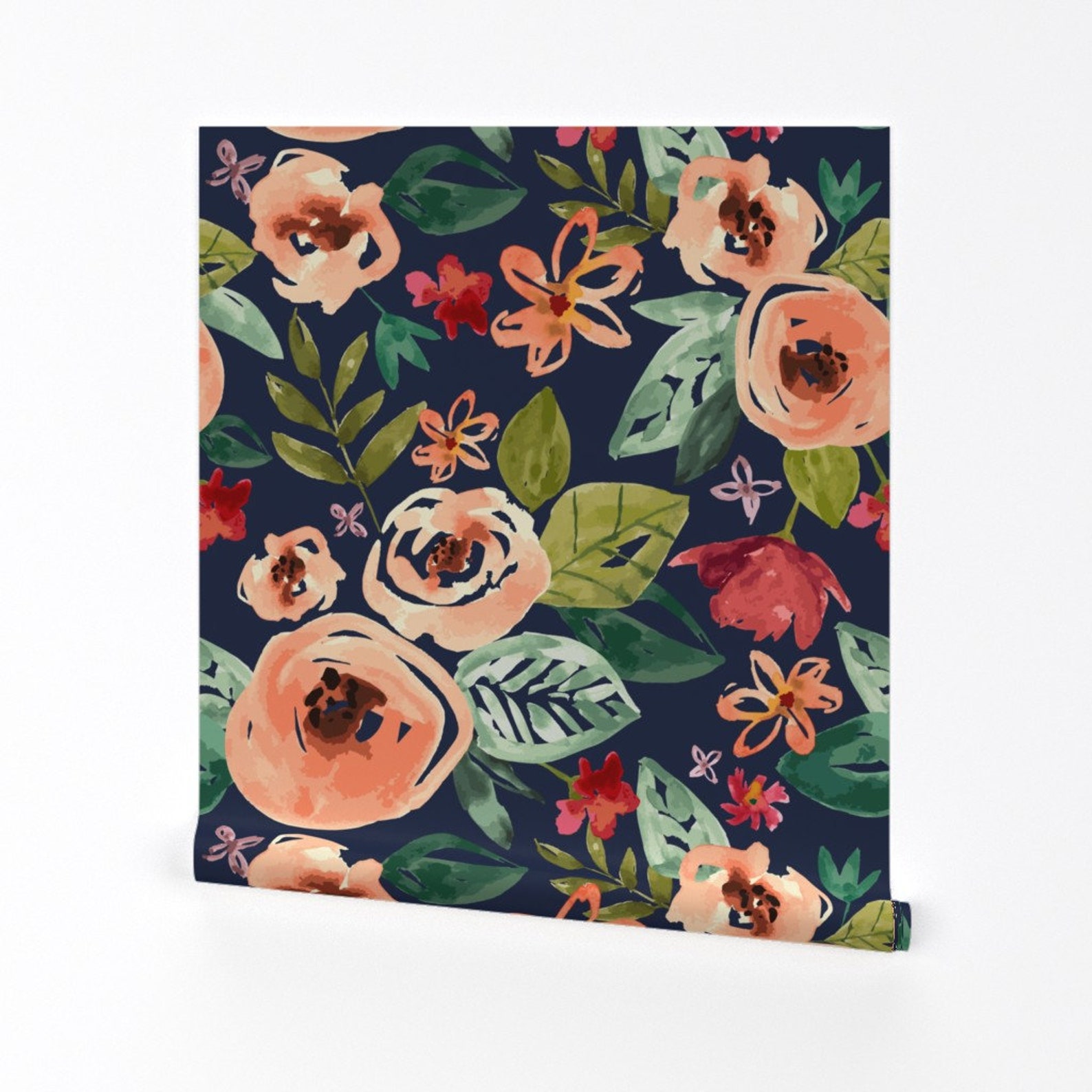 Jumbo Floral Wallpaper Hand-painted Floral by Sarah Treu Navy Pink ...