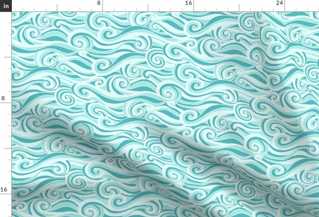 Ocean Waves Fabric Ocean Waves Aqua by Littlerhodydesign Ocean Waves ...