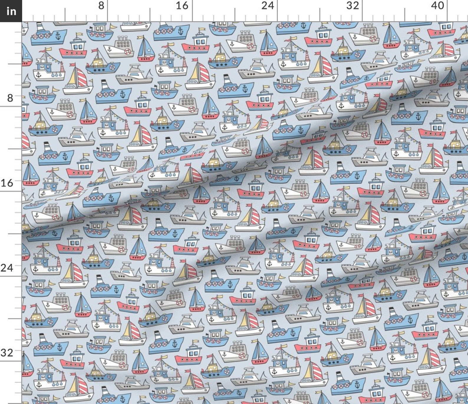 Sail Boats Fabric Boats Ships Nautical Maritime Doodle on - Etsy