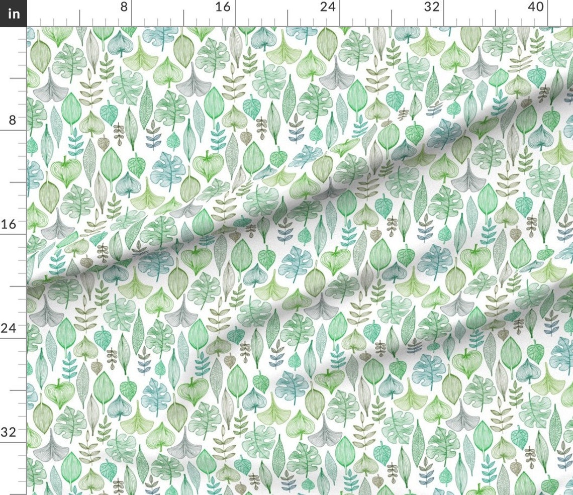Botanical Leaves Fabric Green Leaves Pattern by Yulia - Etsy UK