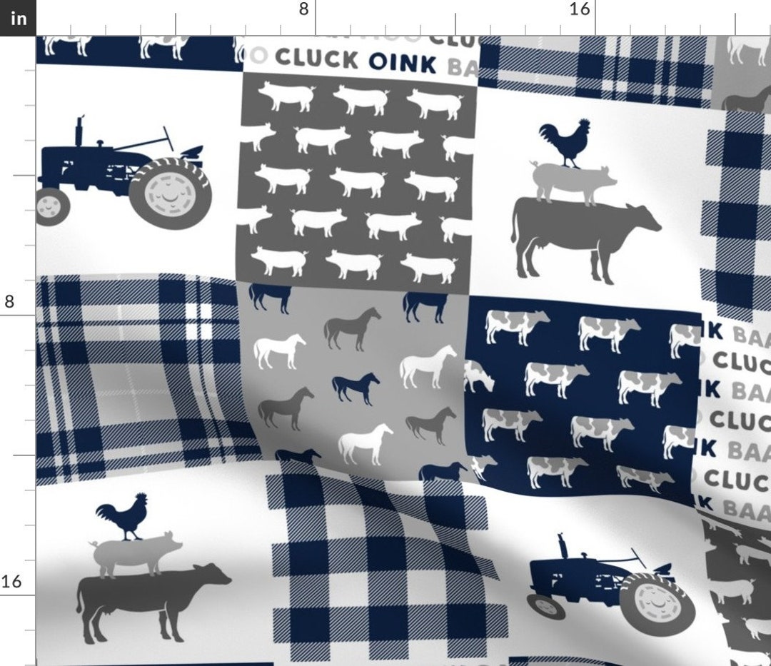 Cheater Quilt Fabric Farm Wholecloth Patchwork Farm Fabric Navy Plaid ...