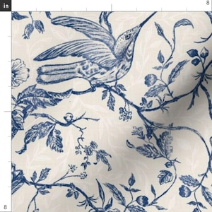 Blue Floral Toile Fabric - Hummingbird Toile by Bridgettstahlman ...