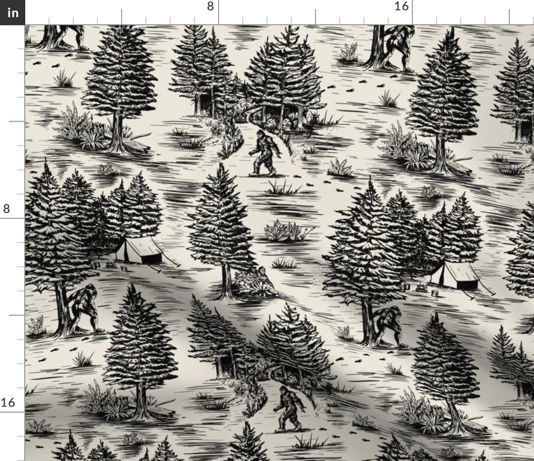 Sasquatch Fabric Bigfoot Toile by Somecallmebeth Black Bigfoot Yeti ...