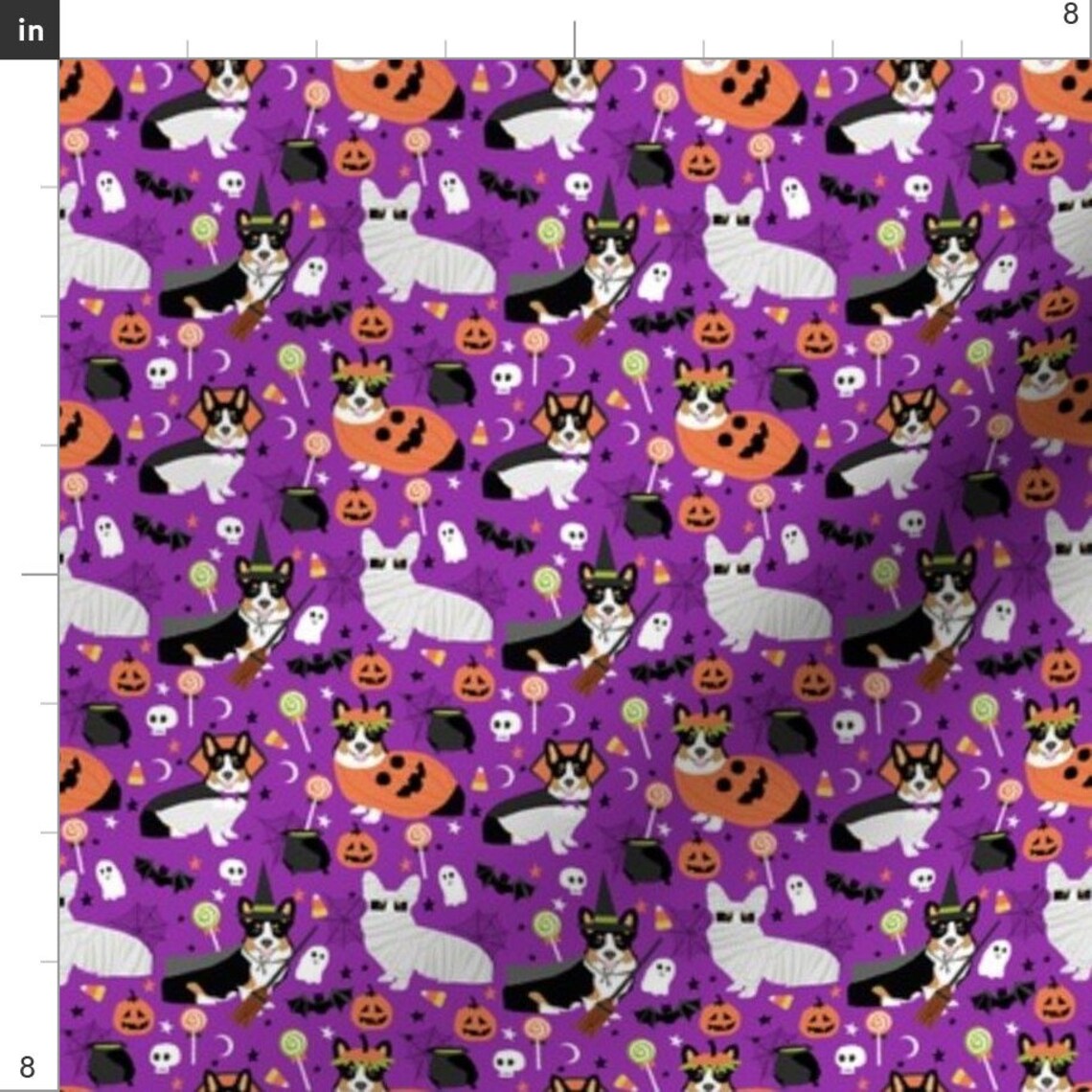 Purple Spooky Corgi Fabric Tri-colored Corgi Halloween - Etsy