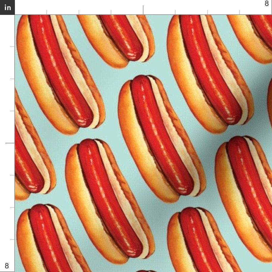Classic Hot Dog Fabric Hot Dog by Kellygilleran Retro Hot - Etsy