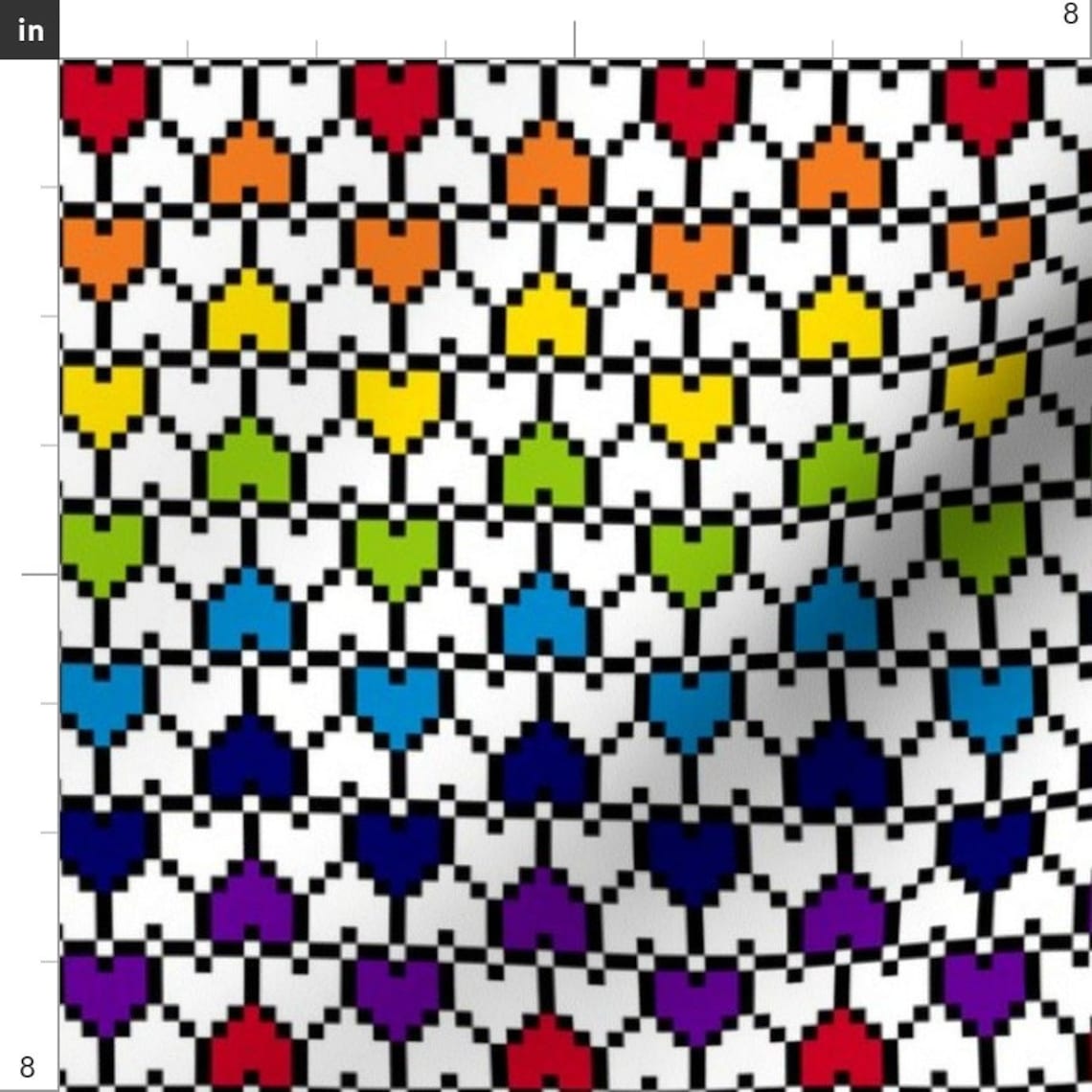 Rainbow Pixel Hearts Fabric Small Pixel Hearts Rainbow by | Etsy