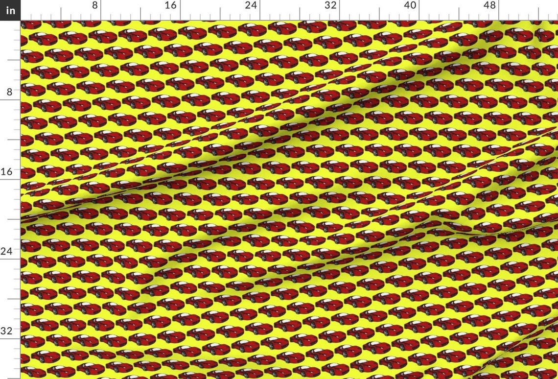 Race Car Fabric - Sports Car Pattern in Yellow and Red by Cheeky ...