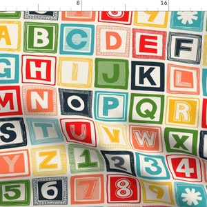 Abc Alphabet Blocks Fabric Abc Square Retro Wood Blocks by ...