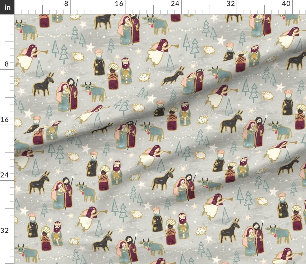 Nativity Scene Fabric Nativity the Birth of Jesus by - Etsy