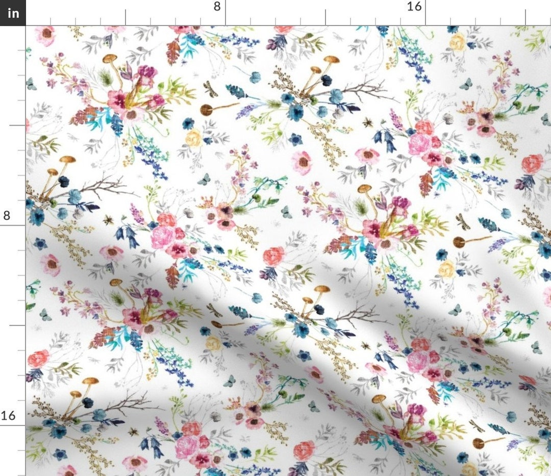 Wild Flowers Fabric Wild Meadow White Med by Nouveau Bohemian Boho ...