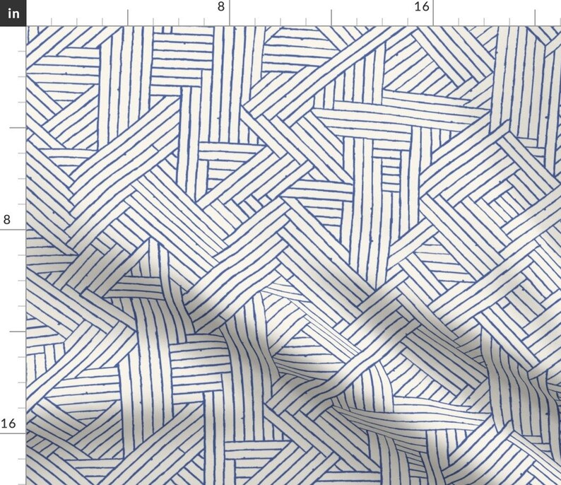 Blue Geometric Stripes Fabric Tiki Ratan Geometric Stripes - Etsy