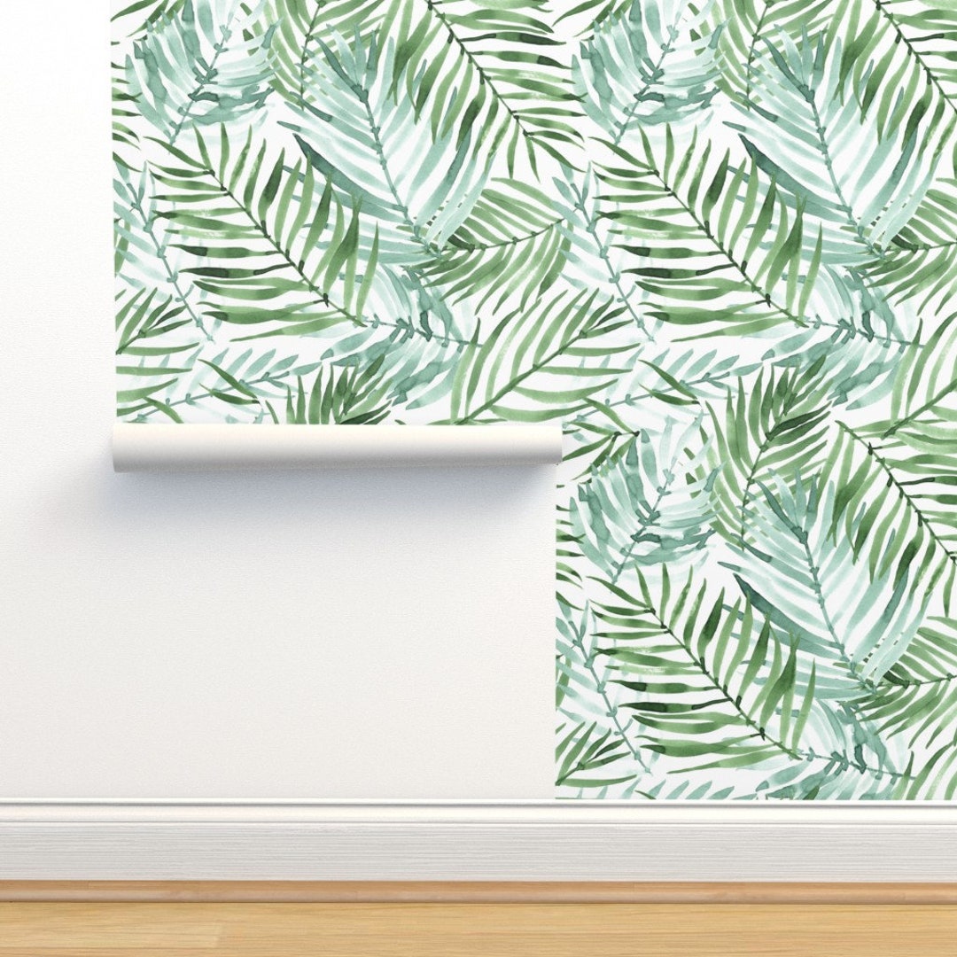 Watercolor Leaves Wallpaper Watercolor Tropics by Innamoreva - Etsy