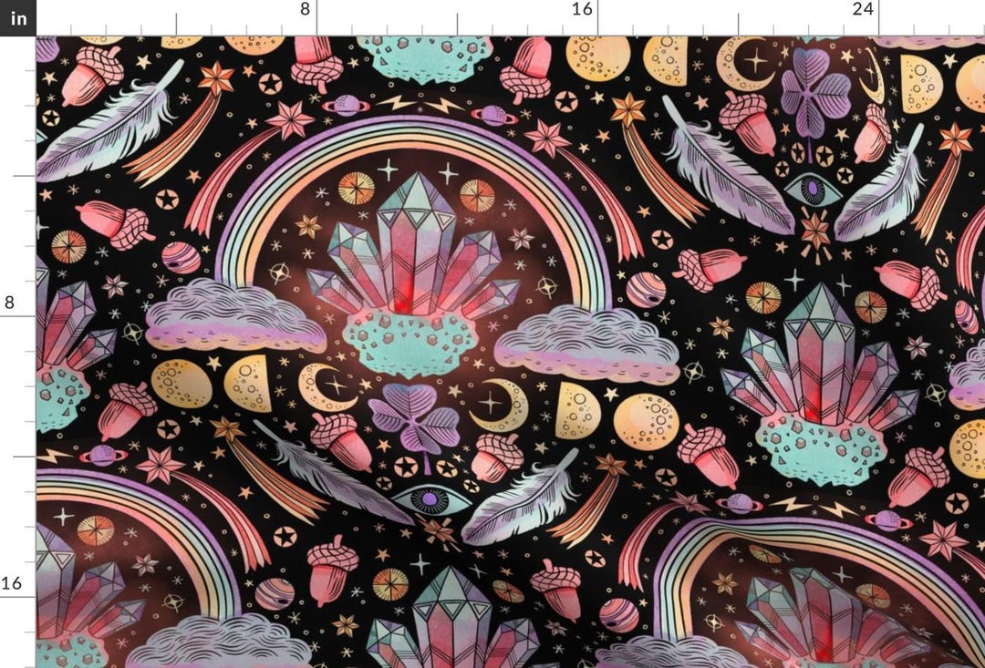 Astrology Fabric All the Good Luck by Rebelform Black Rainbow Gems ...