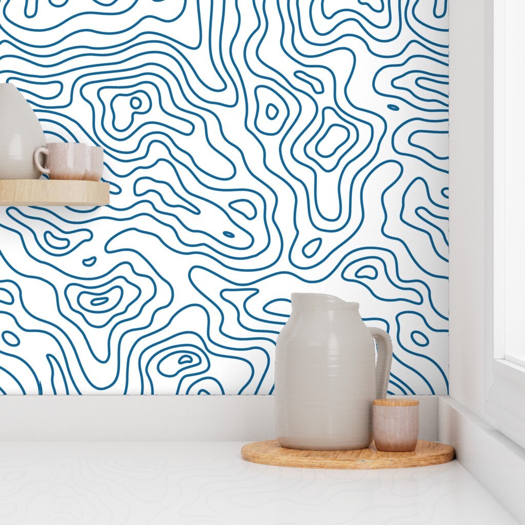 Topographic Wallpaper Dark Blue and White Wave Elevation - Etsy