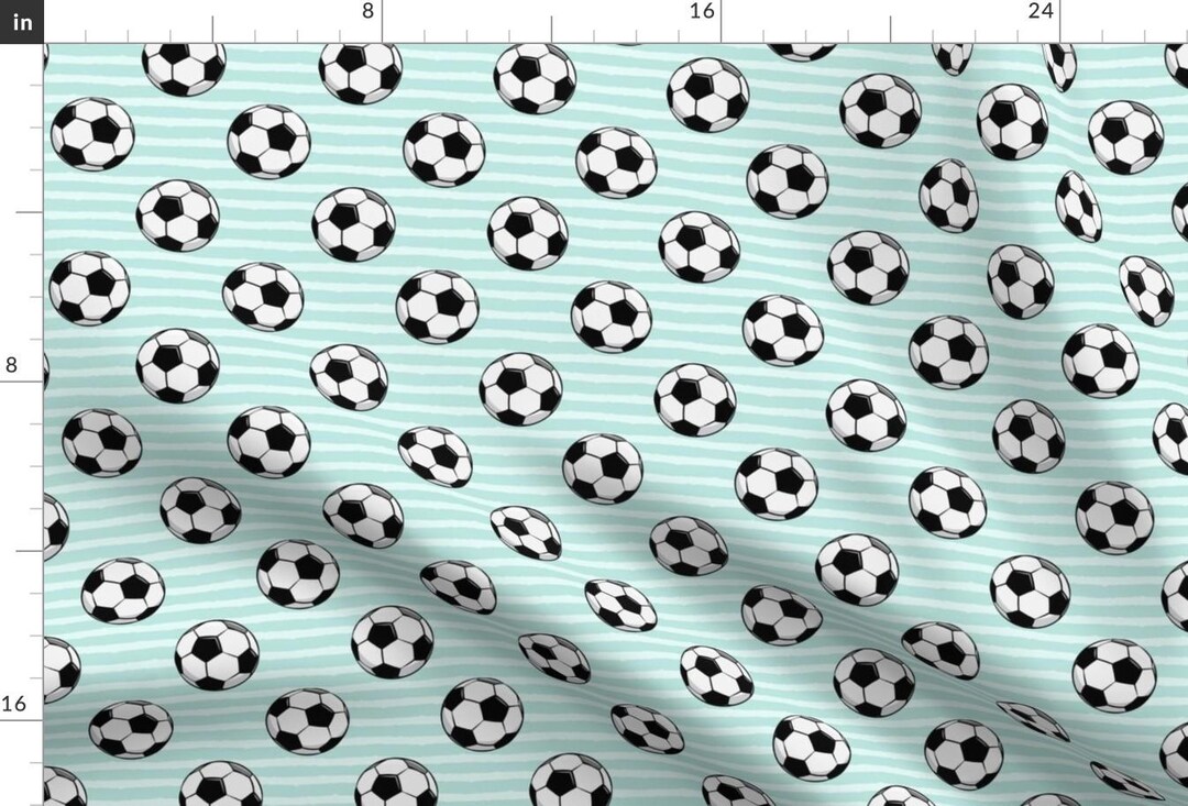 Soccer Fabric - Soccer Balls - Dark Mint Stripes by Littlearrowdesign ...