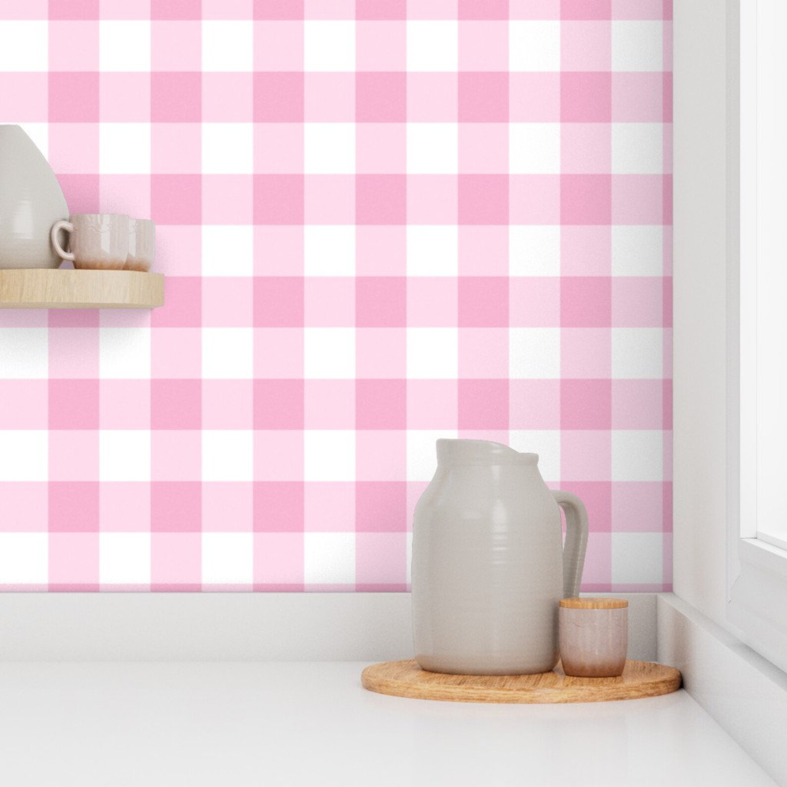 Pink Gingham Wallpaper Buffalo Check in Pink by Domesticate - Etsy