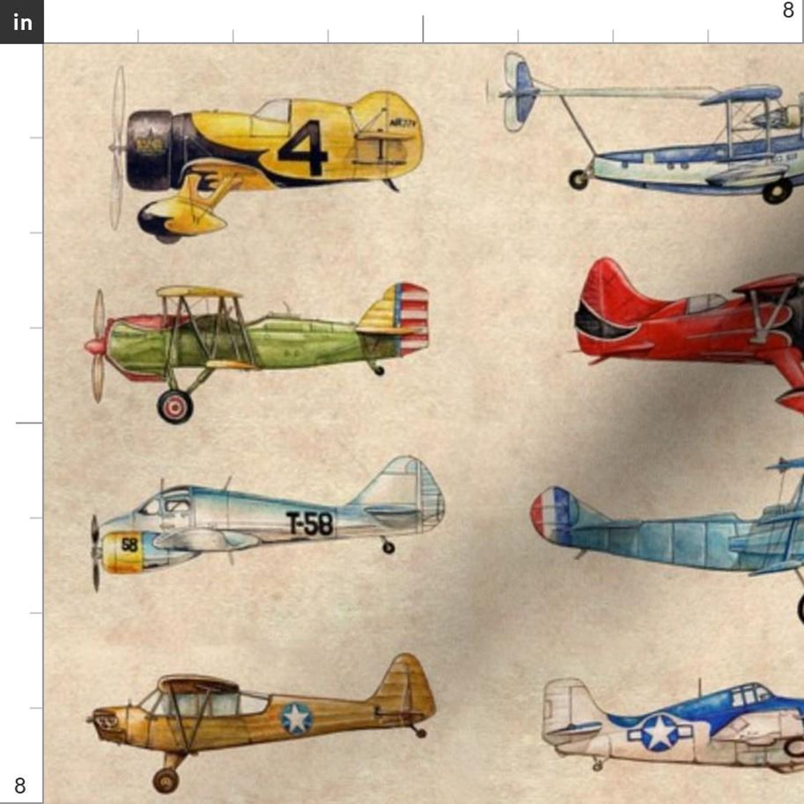Airplane Vintage Models Aircraft Fabric - Antiqued Planes Fabric Repeat ...