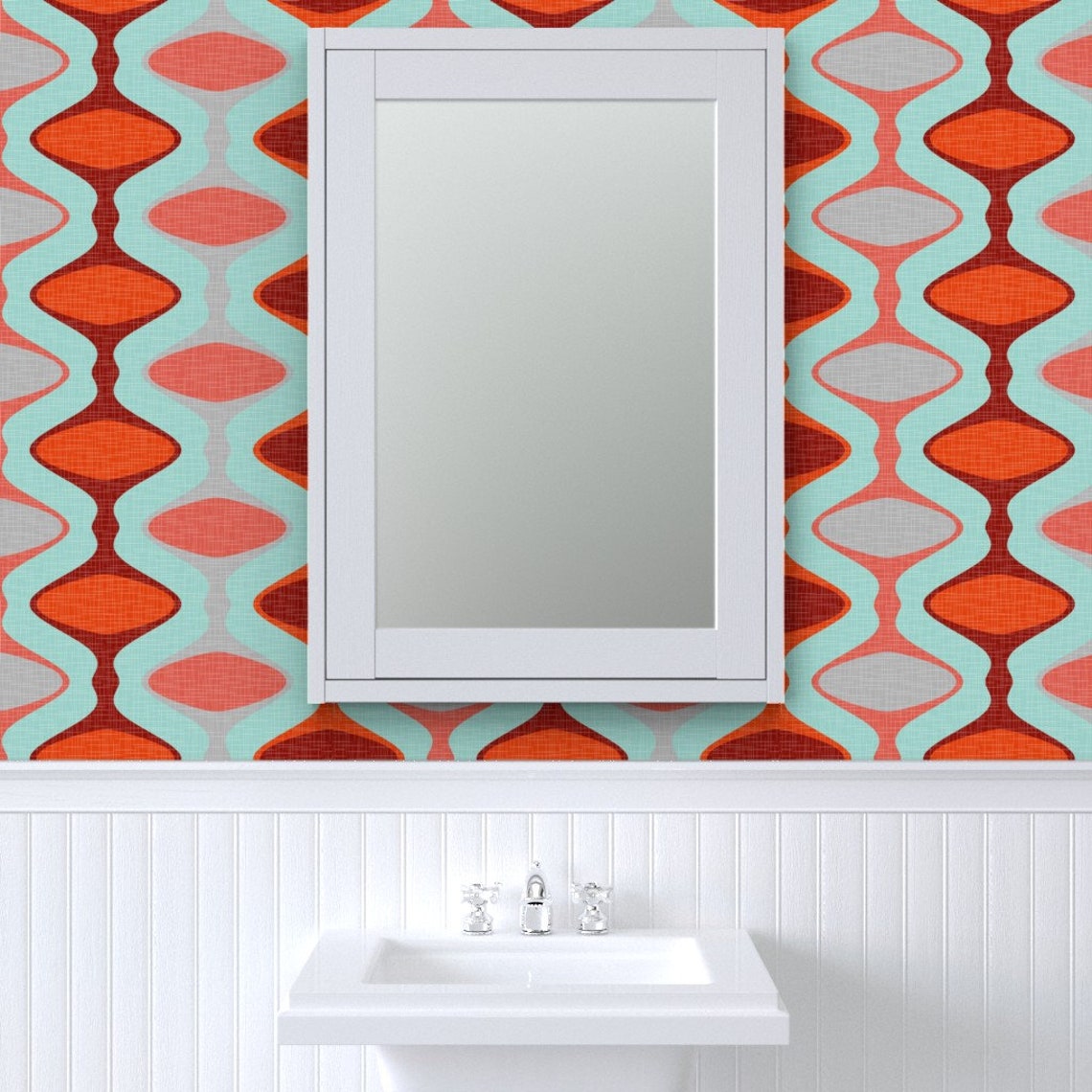 Geometric Wallpaper Orange Blue By Fernlesliestudio Ogee | Etsy