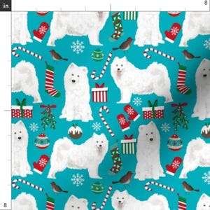 Samoyed Christmas Fabric - Samoyeds Dog Sammys Dog Christmas Holiday ...