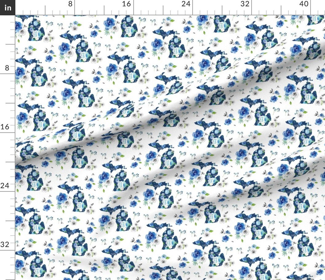 Michigan Fabric Detroit Pride by Shopcabin Blue Floral - Etsy