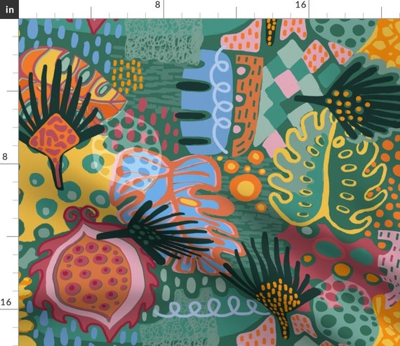 Maximalist Abstract Floral Pattern Fabric Leaf It All In. by - Etsy