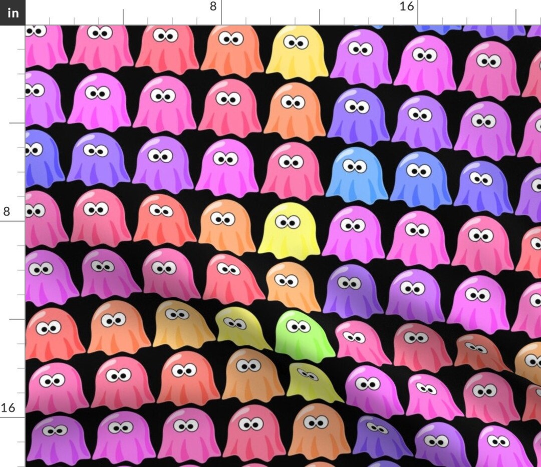 Colorful Ghosts Fabric Colorful Ghosts Pink and Yellow by - Etsy