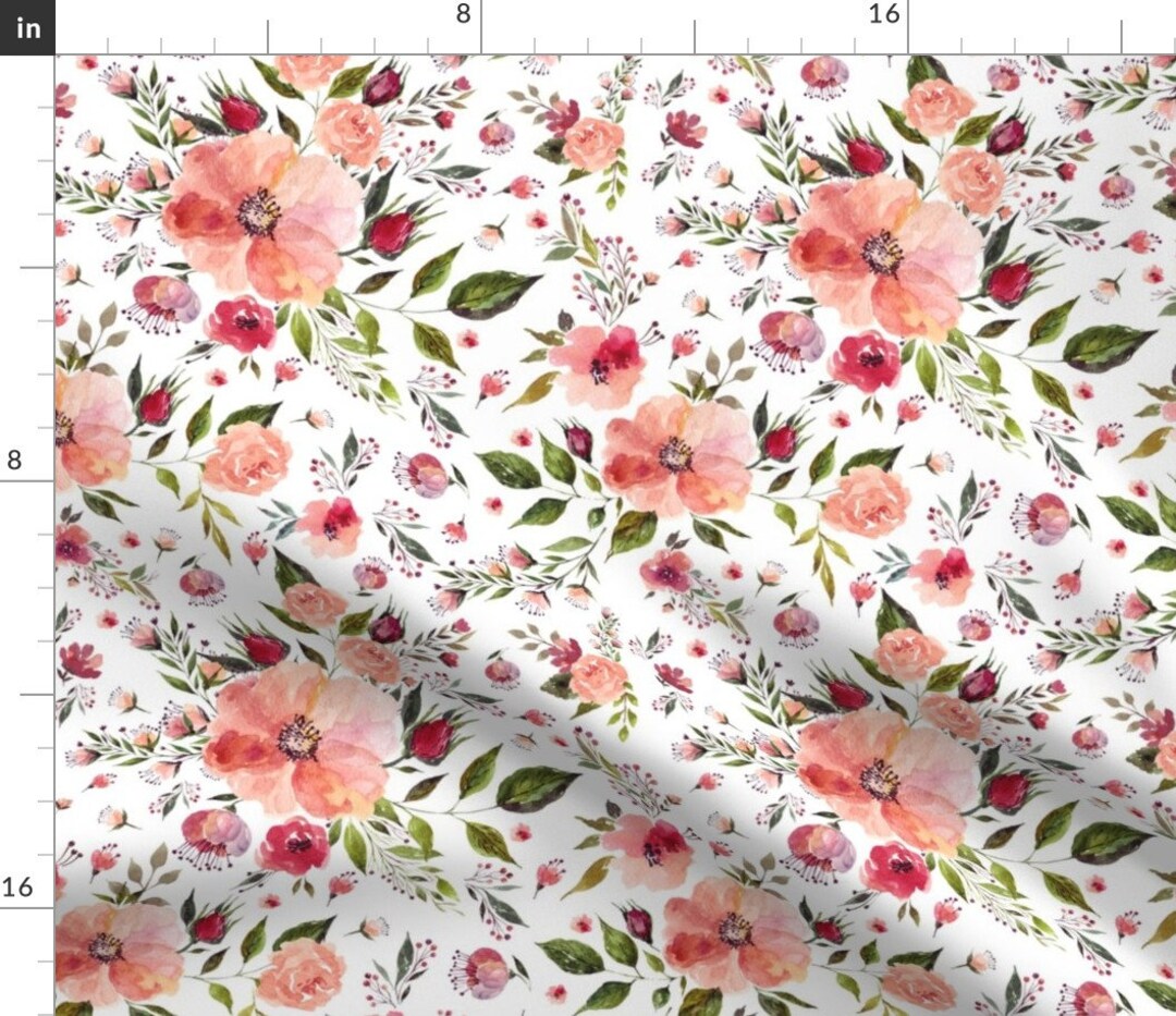 Peach Fabric 10.5 Floral Rhapsody White by Shopcabin - Etsy