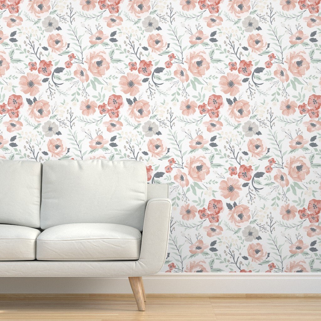 Floral Wallpaper Large Scale Soft Meadow Floral by | Etsy