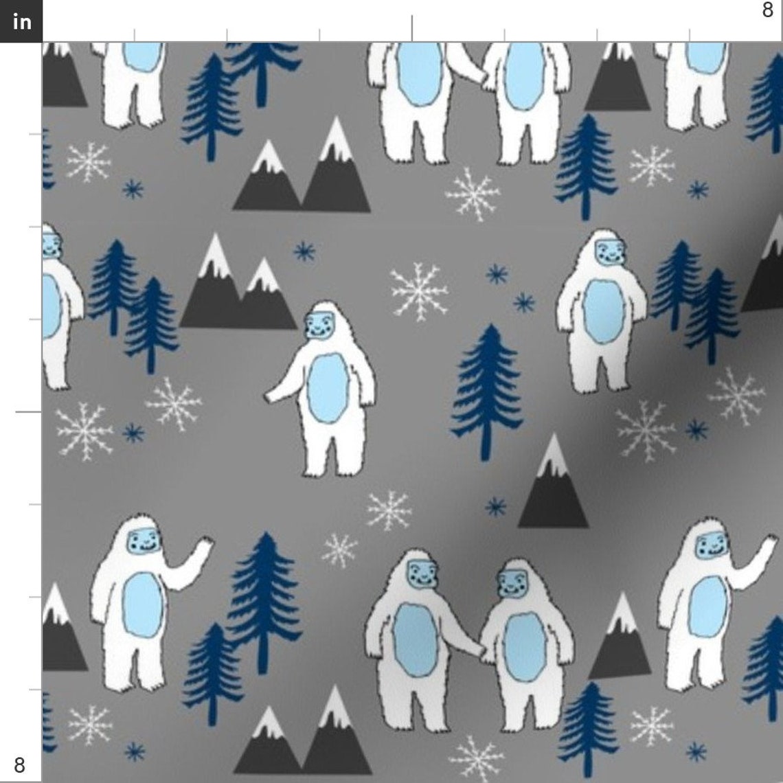 Yeti Fabric Yeti Christmas Winter Snow Fabric Gray and Blue | Etsy