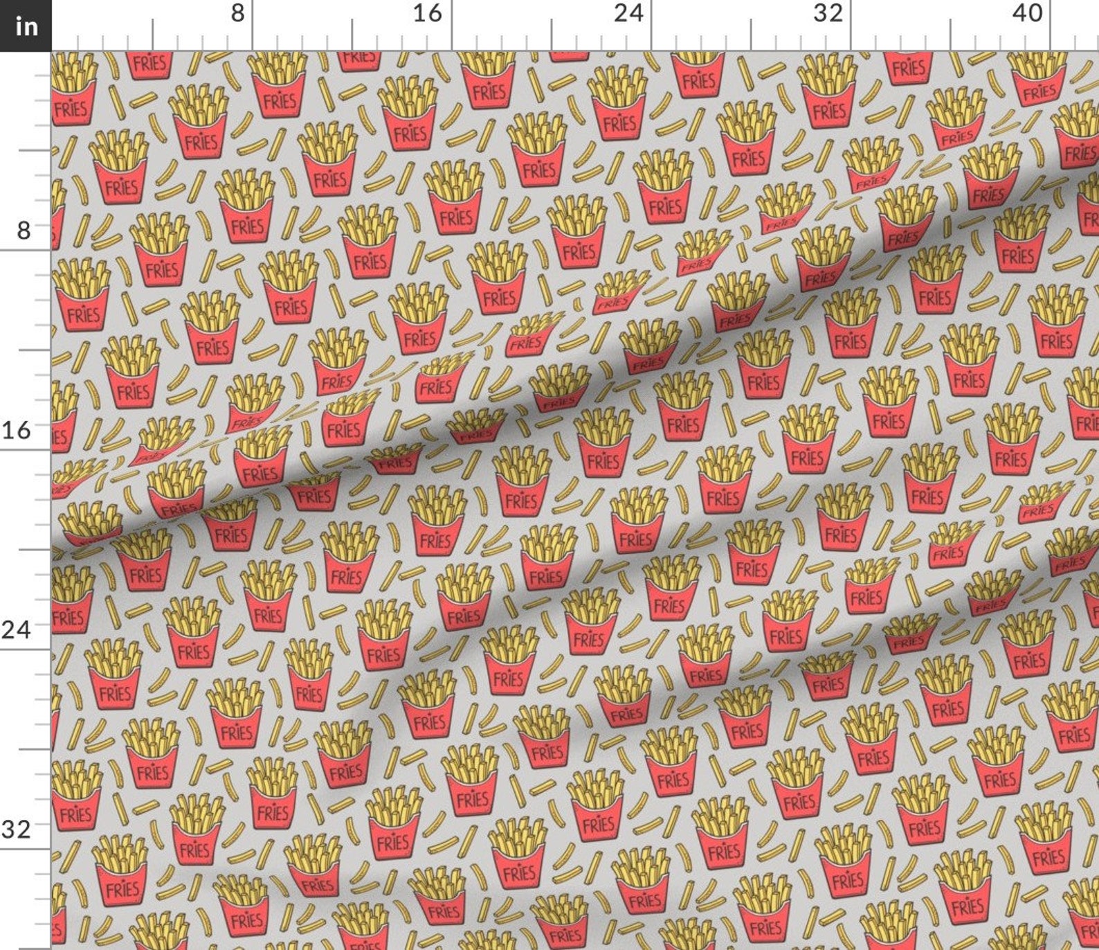 Fries Fabric French Fries Fast Food Red on Light Gray by - Etsy