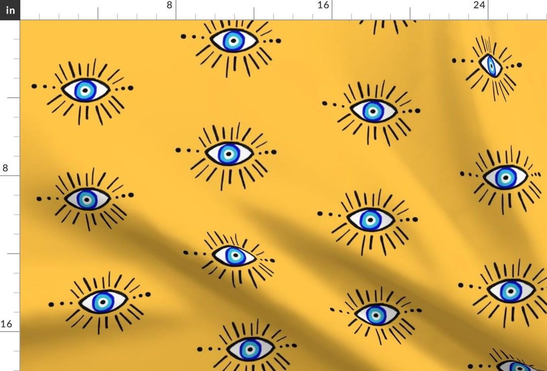 Evil Eye Fabric - Evil Eye 3 by Jessicalynn Ditsler - Astrology Hamsa Bright Yellow Blue Psychic ...