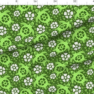 Green Turtles Fabric Hawaiian Turtles and Flowers in the Greens of the ...
