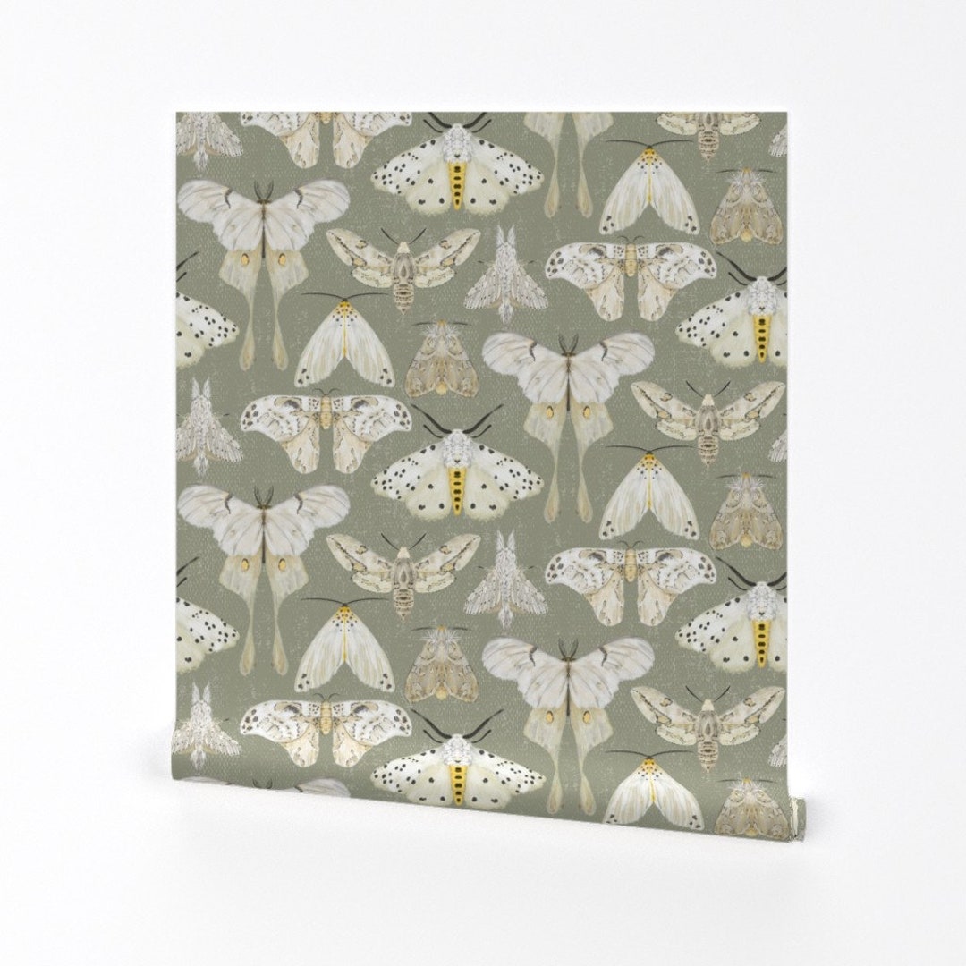 Soft Pastel Moths Wallpaper Moth Sage by Red_raspberry_design Earth ...