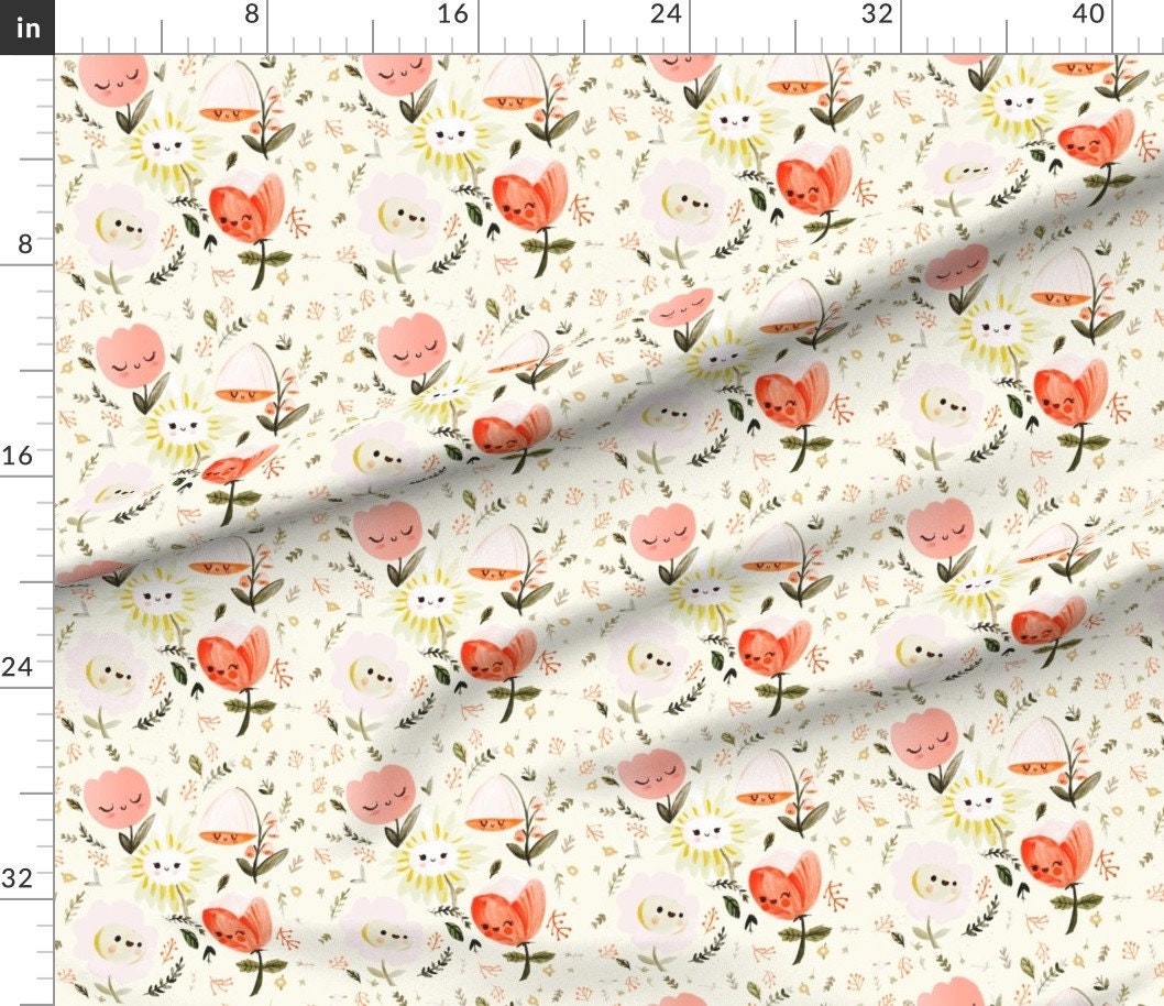 Smily Flower Fabric Happy Flowers Small by Ginamayes Cute | Etsy