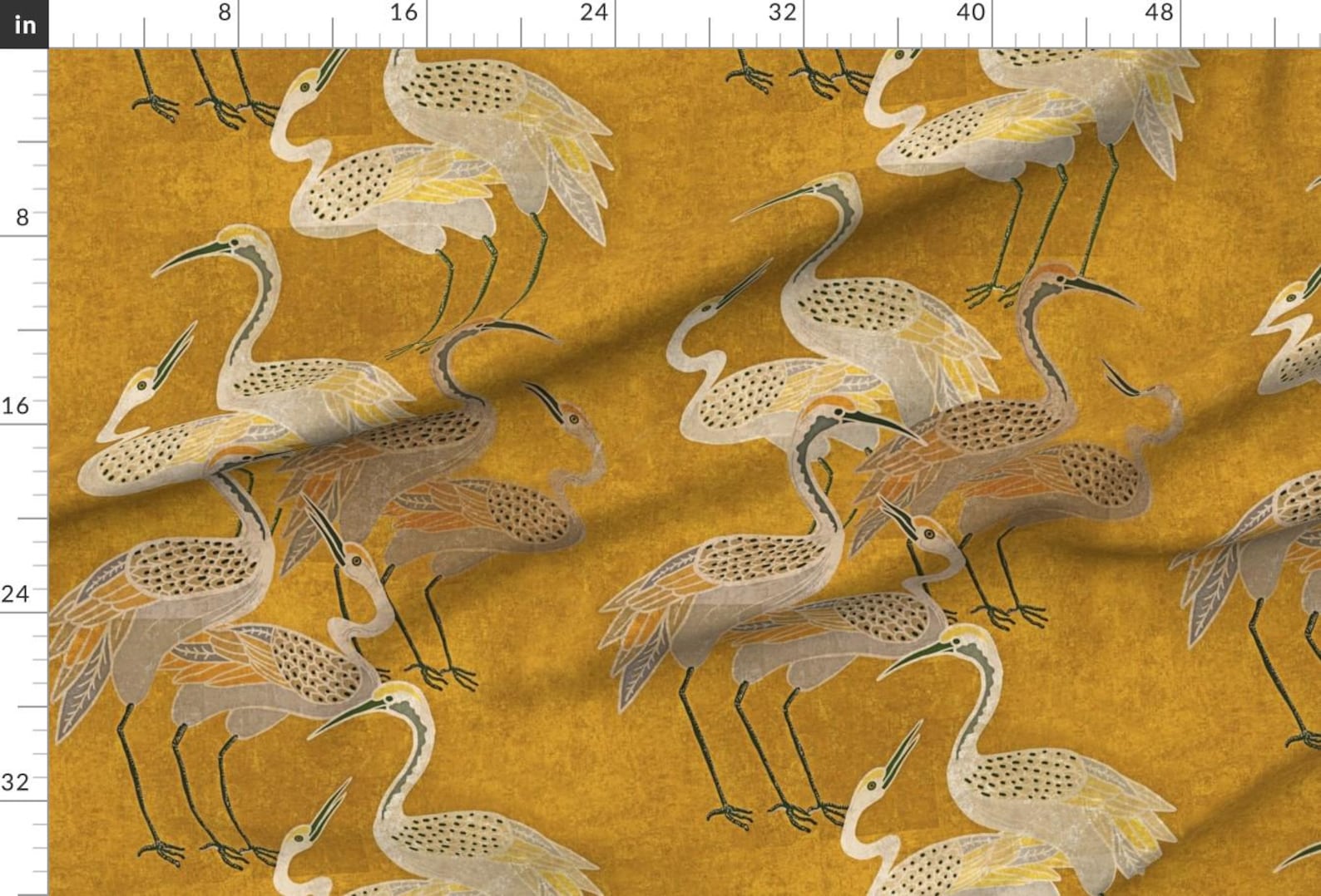 Maximalism Upholstery Fabric- Golden Hour Cranes by Shellyreneedesigns ...