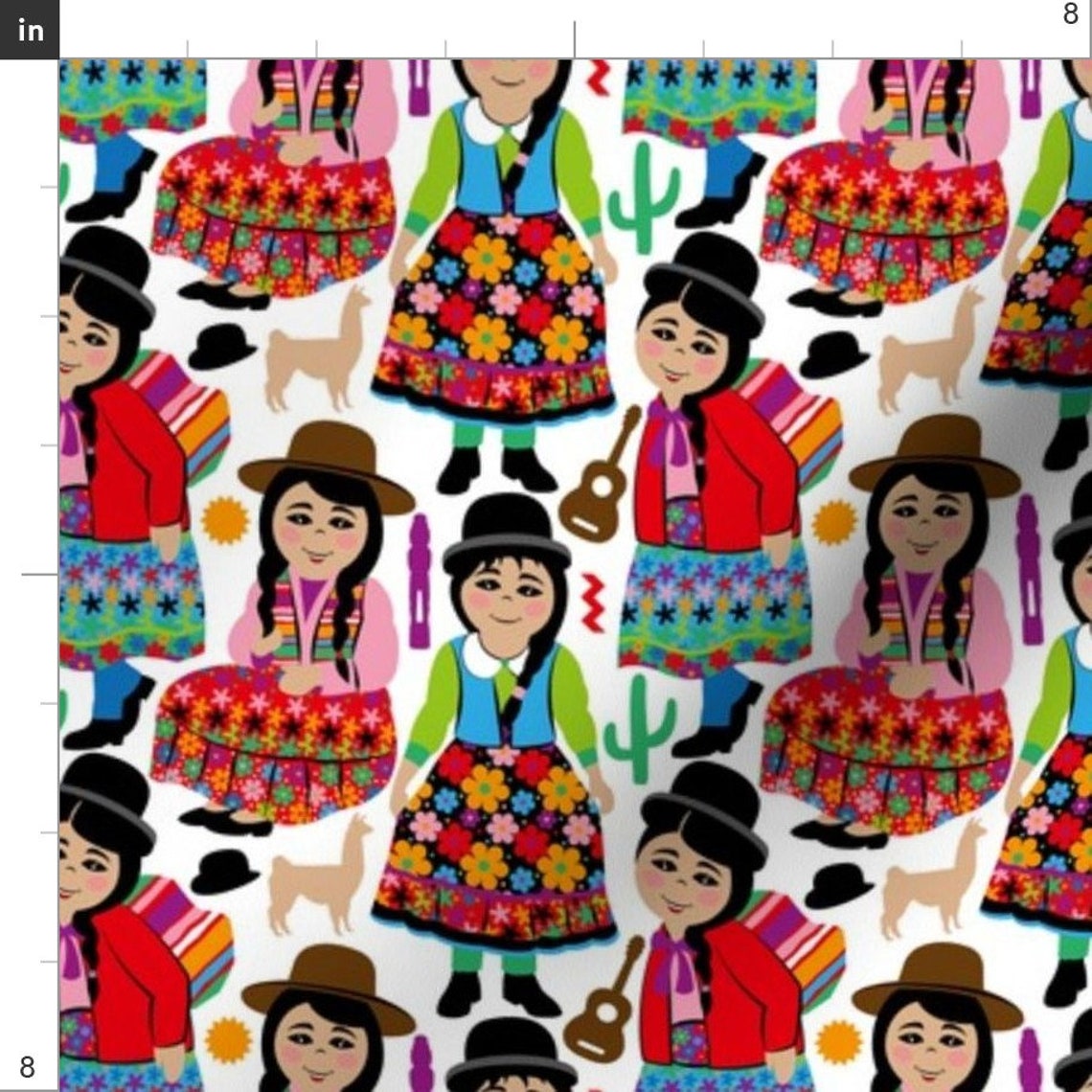 Bolivia Fabric Bolivian Girls By Cassiopee Bolivia World | Etsy