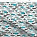 Fish Fabric Geometric Black White Aqua Blue by Caja Design - Etsy