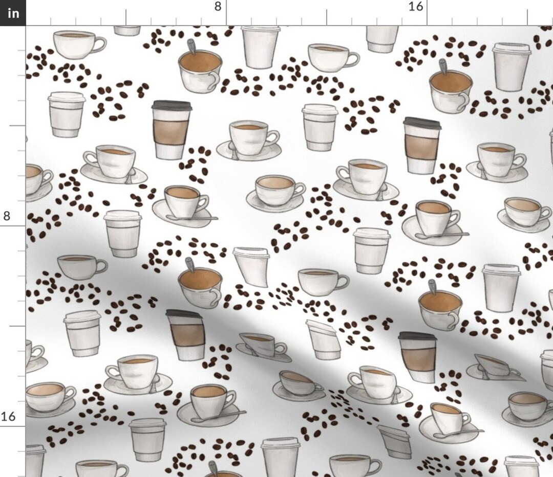 Coffee Fabric Coffee on White by Landpenguin Coffee Lovers Cotton ...