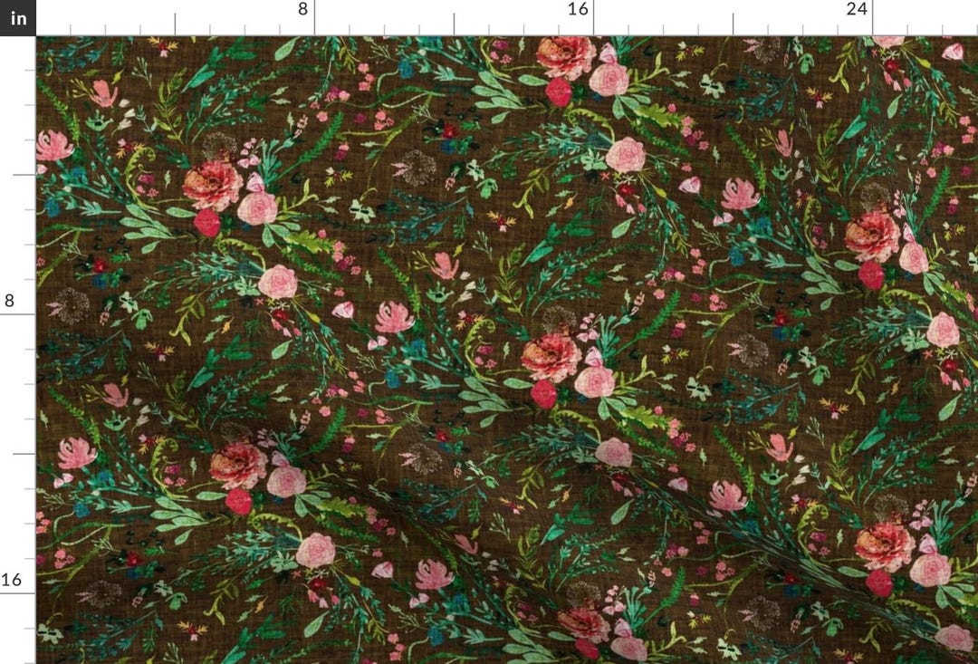 Olive Fabric - Fable Spring Flora (med) (olive) by Nouveau Bohemian ...