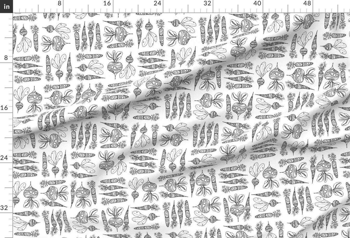 Radish & Carrots Fabric - Root Vegetables Black and White by Kancerina ...