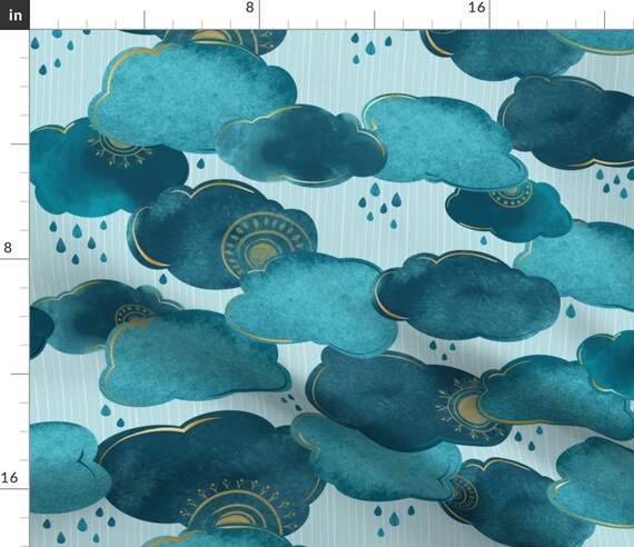Watercolor Turquoise Storm Clouds Abstract Rain Fabric | Etsy