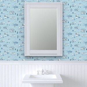 Brooklyn Toile Wallpaper - Brooklyn Toile by Mcswiss - Toile NYC Blue ...